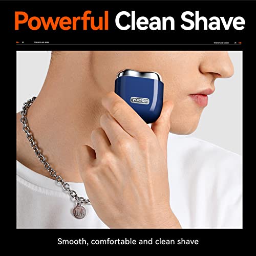 yoose Mini Shaver, Portable Alloy Electric Shavers for Men, Cordless Rechargeable Travel Shaver, Dry Shave, IPX7 Waterproof, Battery Indicator, Travel Lock, Electric Razor with Leather Case, Blue