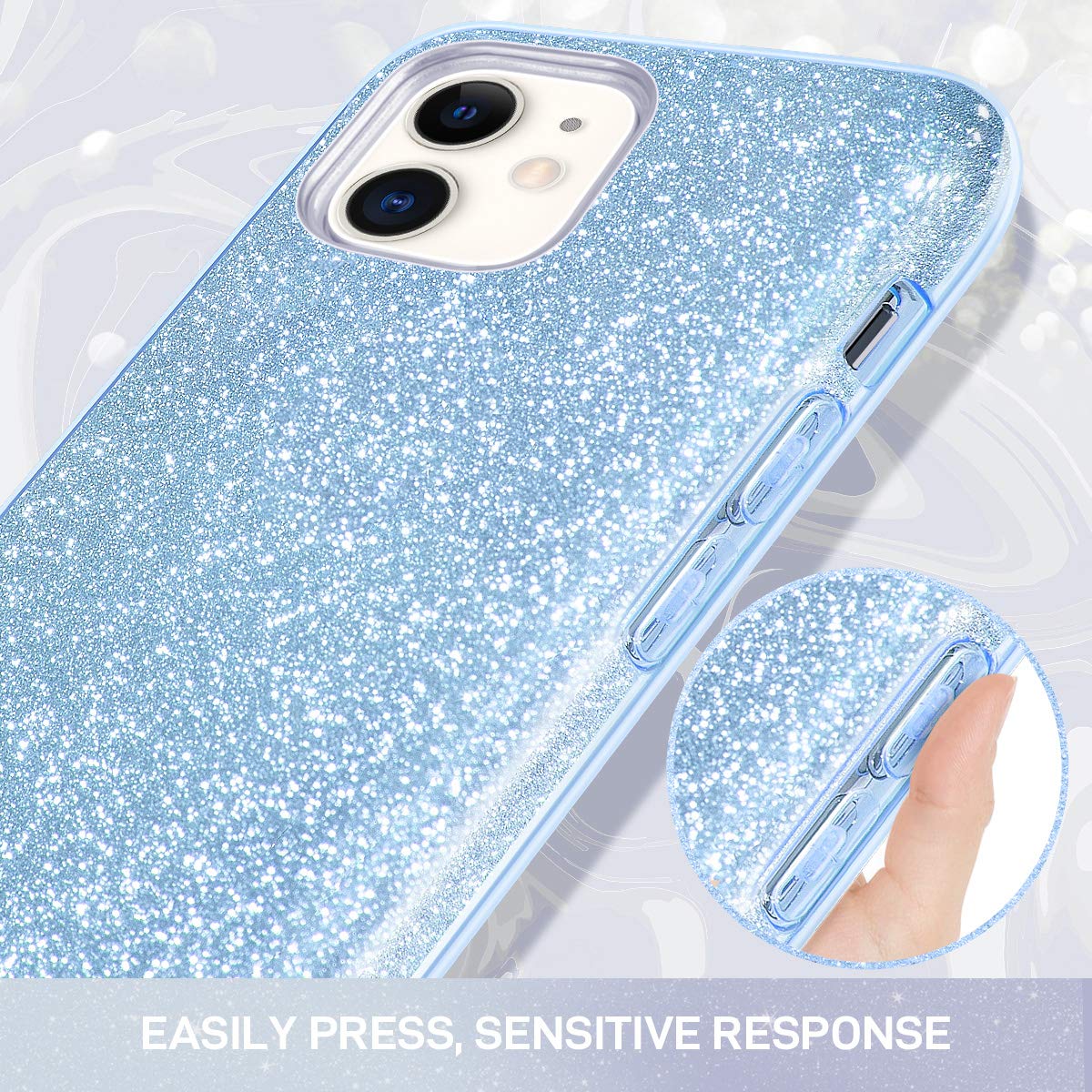 MILPROX Case Compatible for iPhone 11, Bling Sparkly Glitter Luxury Shiny Sparker Shell, Protective 3 Layer Hybrid Anti-Slick Slim Soft Cover for iPhone 11 6.1 inch (2019)-Blue