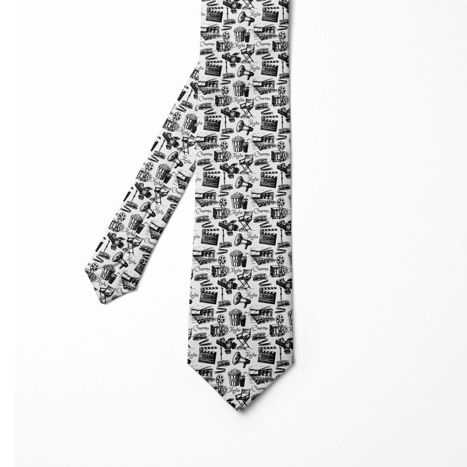 Lunarable Necktie, Vintage Film Cinema, Dress Tie, 3.7", Off White Black