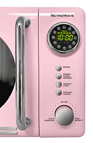 Nostalgia Retro Compact Countertop Microwave Oven, 0.7 Cu. Ft. 700-Watts with LED Digital Display, Child Lock, Easy Clean Interior, Pink