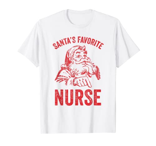 Santas Favorite Nurse Funny Christmas Retro Santa Claus T-Shirt