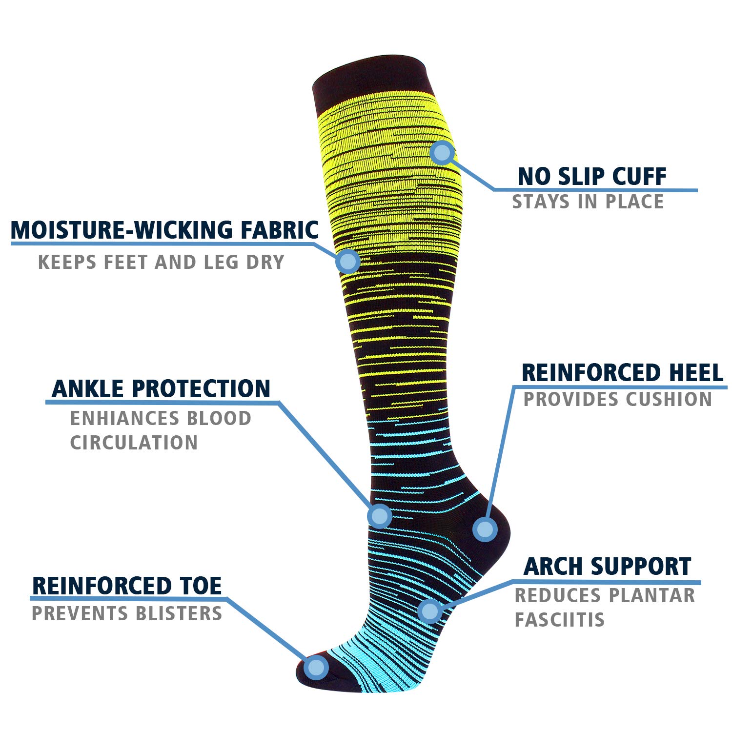 Double Couple 7 Pairs Copper Compression Socks for Men Women 20-30 mmHg Knee High Stockings