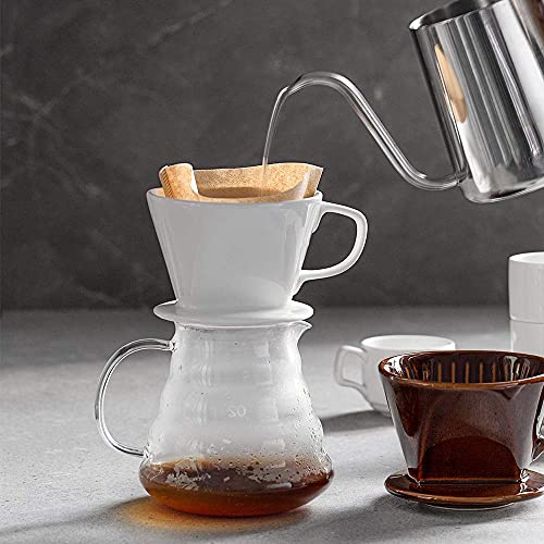DOWAN Pour Over Coffee Dripper, Non Electric Pour Over Coffee Maker, Porcelain Slow Brewing Accessories for Home, Cafe, Restaurants, Easy Manual Brew Maker, White