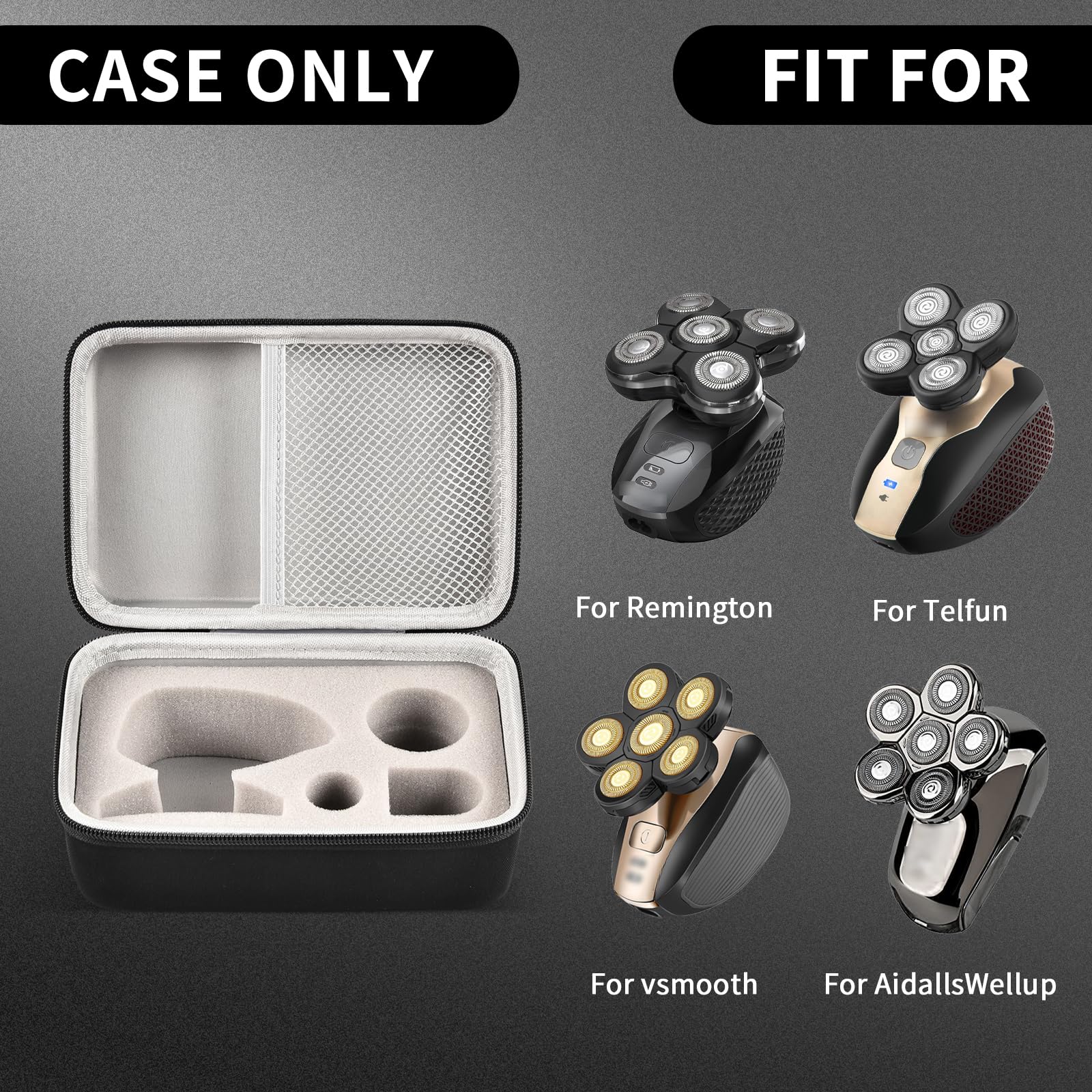 Boobowl Head Shaver Case Compatible with Remington Balder Pro Head Shaver, Hair Clipper Storage Holder for Telfun/for Vsmooth Bald Men's 5-in-1 Trimmer, Blades, Nose Trimming and More (Bag Only)