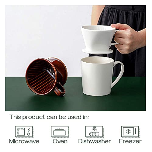 DOWAN Pour Over Coffee Dripper, Non Electric Pour Over Coffee Maker, Porcelain Slow Brewing Accessories for Home, Cafe, Restaurants, Easy Manual Brew Maker, White