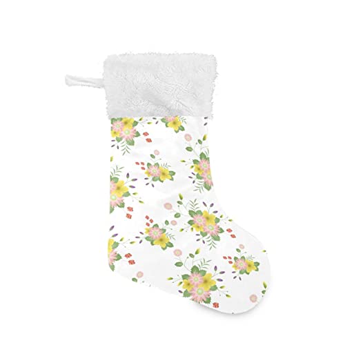 Kigai Christmas Stockings Vintage Flower Large Candy Stockings Stuffers Kids Cute Xmas Sock Decorations 1PC for Home Holiday Party 12" x18"