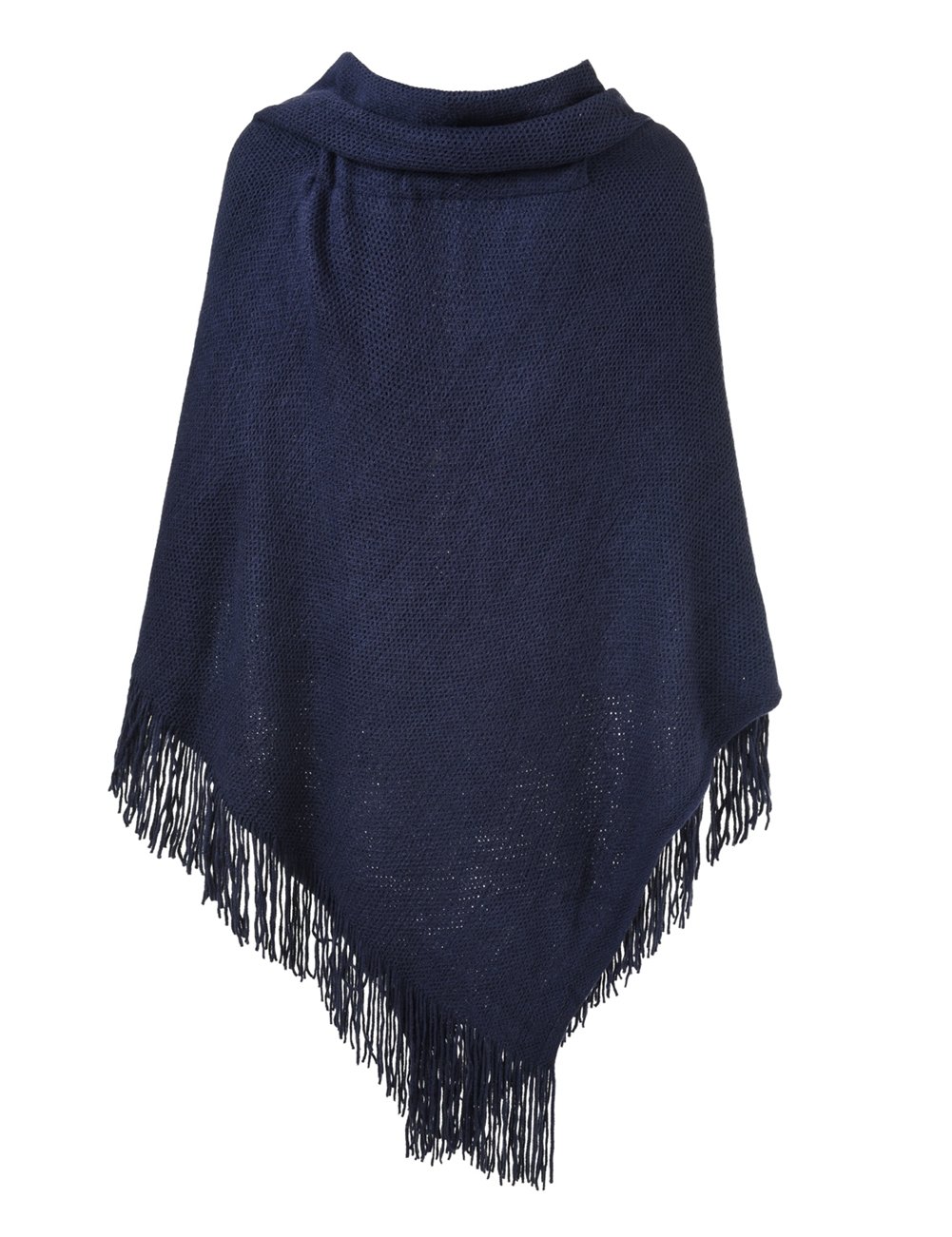 Ferand Women’s Loose Fitting Poncho Cape Shawl with Stylish Horn Buttons, V Neckline and V Hem, Navy blue