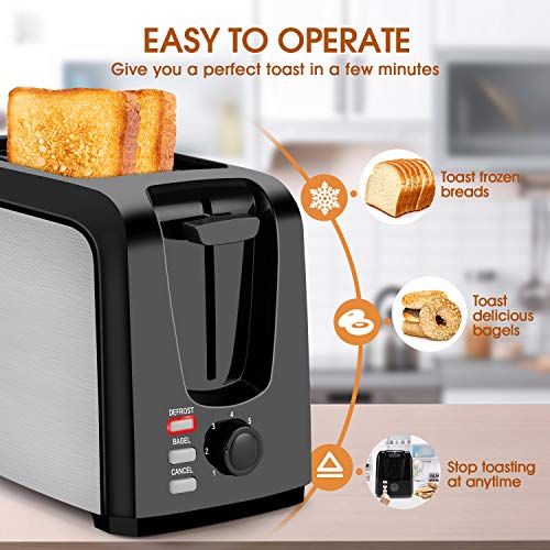 Toaster 2 Slice Stainless Steel Toaster Two Slice Toaster with Removable Crumb Tray Toaster Wide Slot Toasters 2 Slice Best Rated Prime with 7 Bread Shade Settings and Bagel, Defrost, Cancel Function for Bread (Black-2P)