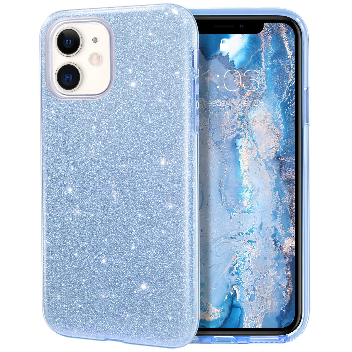 MILPROX Case Compatible for iPhone 11, Bling Sparkly Glitter Luxury Shiny Sparker Shell, Protective 3 Layer Hybrid Anti-Slick Slim Soft Cover for iPhone 11 6.1 inch (2019)-Blue