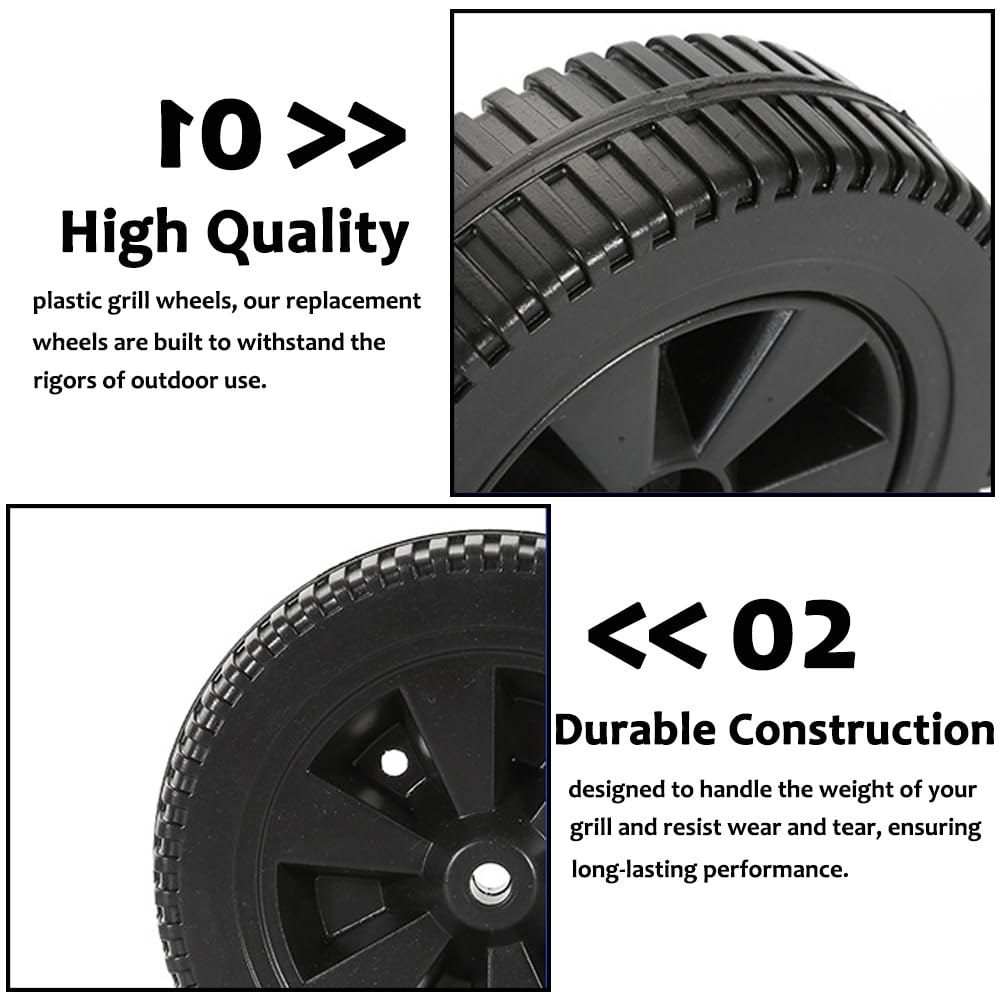 SHINETEC Grill Wheels Replacement Parts for BBQ, Charbroil, Rolling Dining Table - Garden Patio Kitchen Food Prep Cart Accessories, 2 Pcs (7 inch)