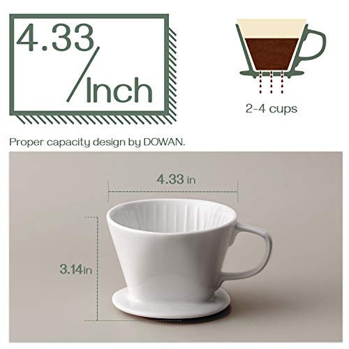 DOWAN Pour Over Coffee Dripper, Non Electric Pour Over Coffee Maker, Porcelain Slow Brewing Accessories for Home, Cafe, Restaurants, Easy Manual Brew Maker, White