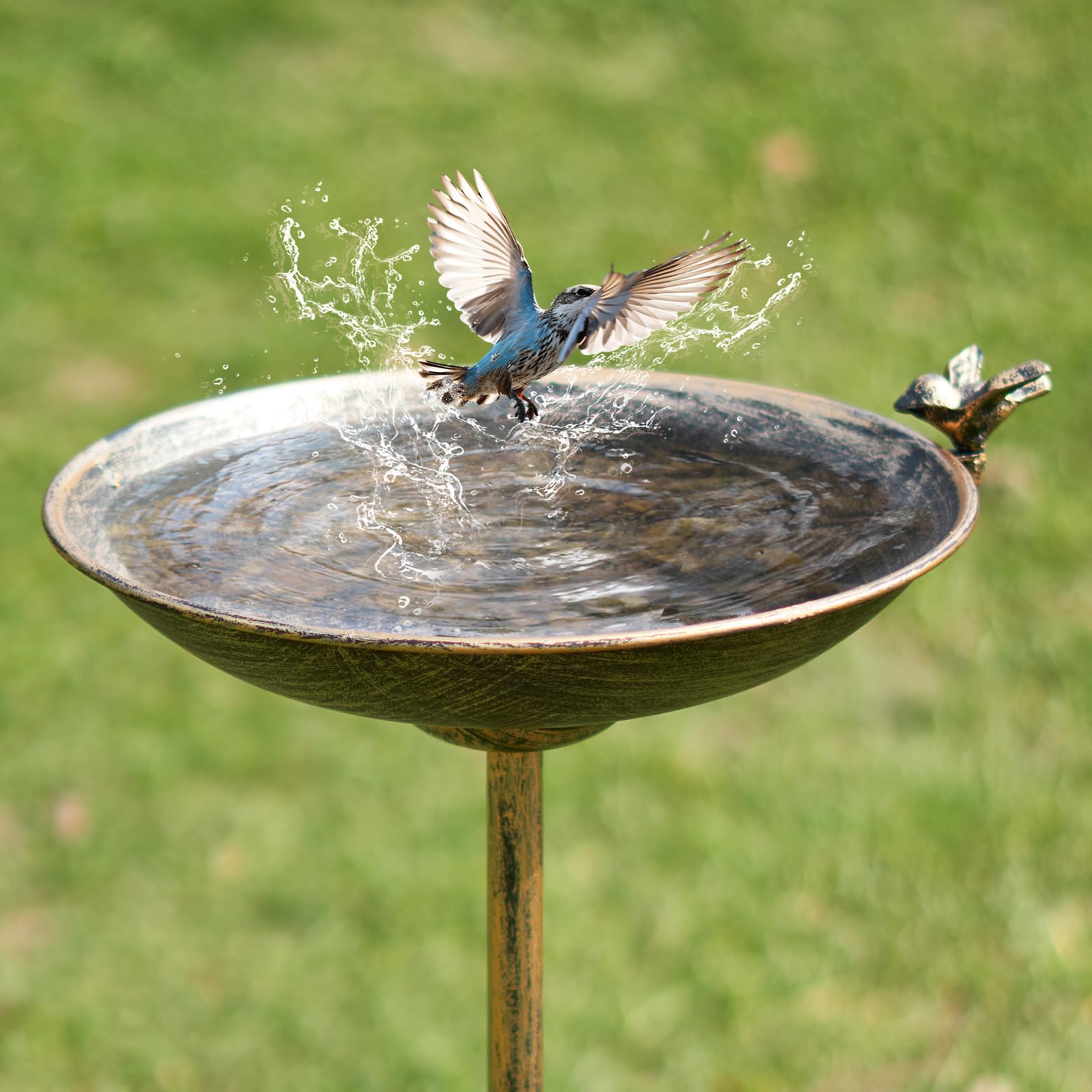 HUWAIPL 36.2" H×14" W Metal Bird Baths for Outdoors,Vintage Bird Bath Bowl with Bird Figurines, Bird Feeder Seed Tray Garden Lawn Yard Decor