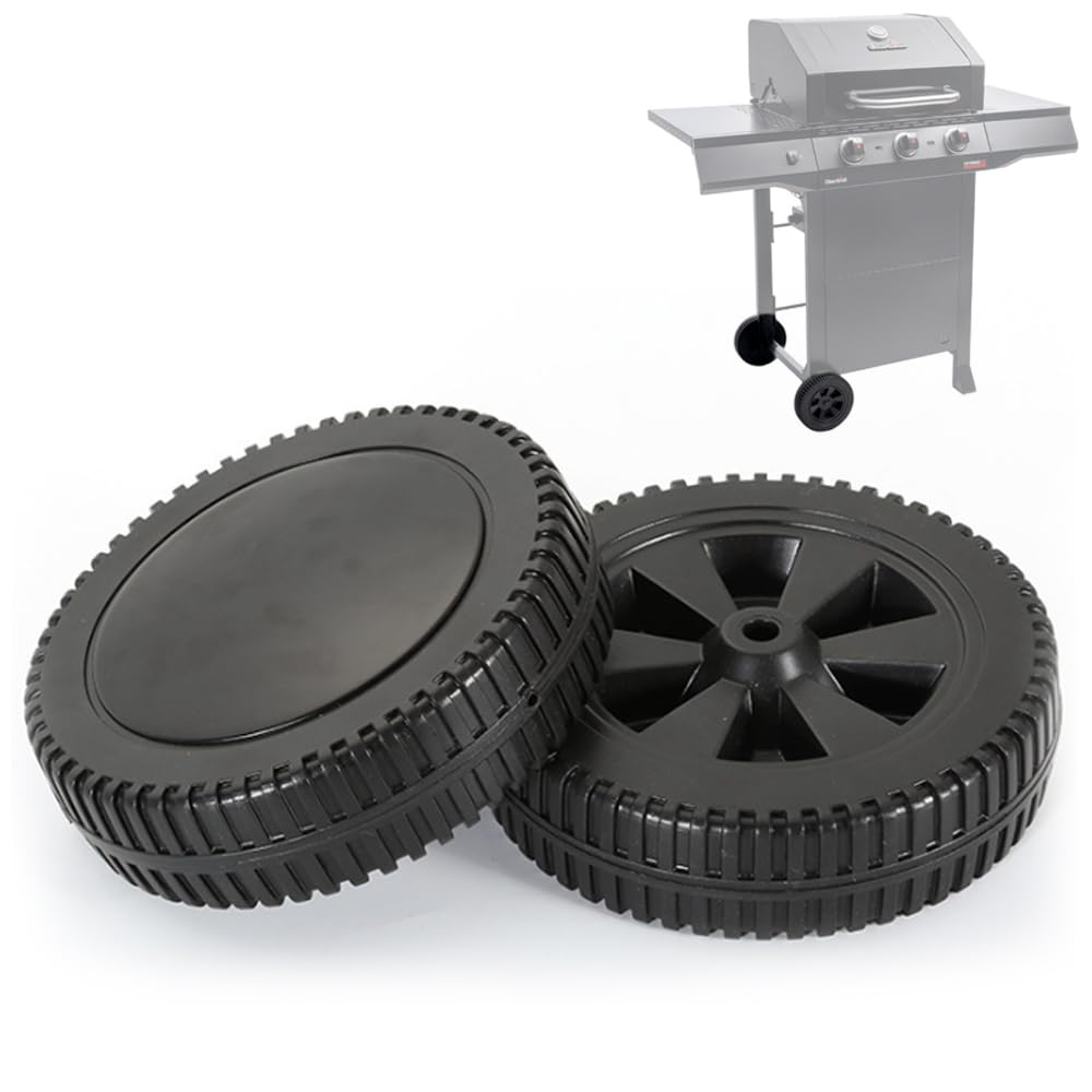 SHINETEC Grill Wheels Replacement Parts for BBQ, Charbroil, Rolling Dining Table - Garden Patio Kitchen Food Prep Cart Accessories, 2 Pcs (7 inch)