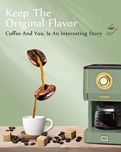 Amaste Drip Coffee Maker, Coffee Machine with 25 Oz Glass Coffee Pot, Retro Style Coffee Maker with Reusable Coffee Filter & Three Brewing Modes, 30minute-Warm-Keeping, Matcha Green