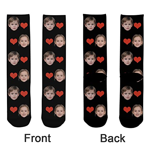 Custom Socks with Two Photo, Fun Fathers Gifts Kids Face On Socks Funny Novelty Socks Personalized Tube Socks Crazy Joke Gift for Men Dad