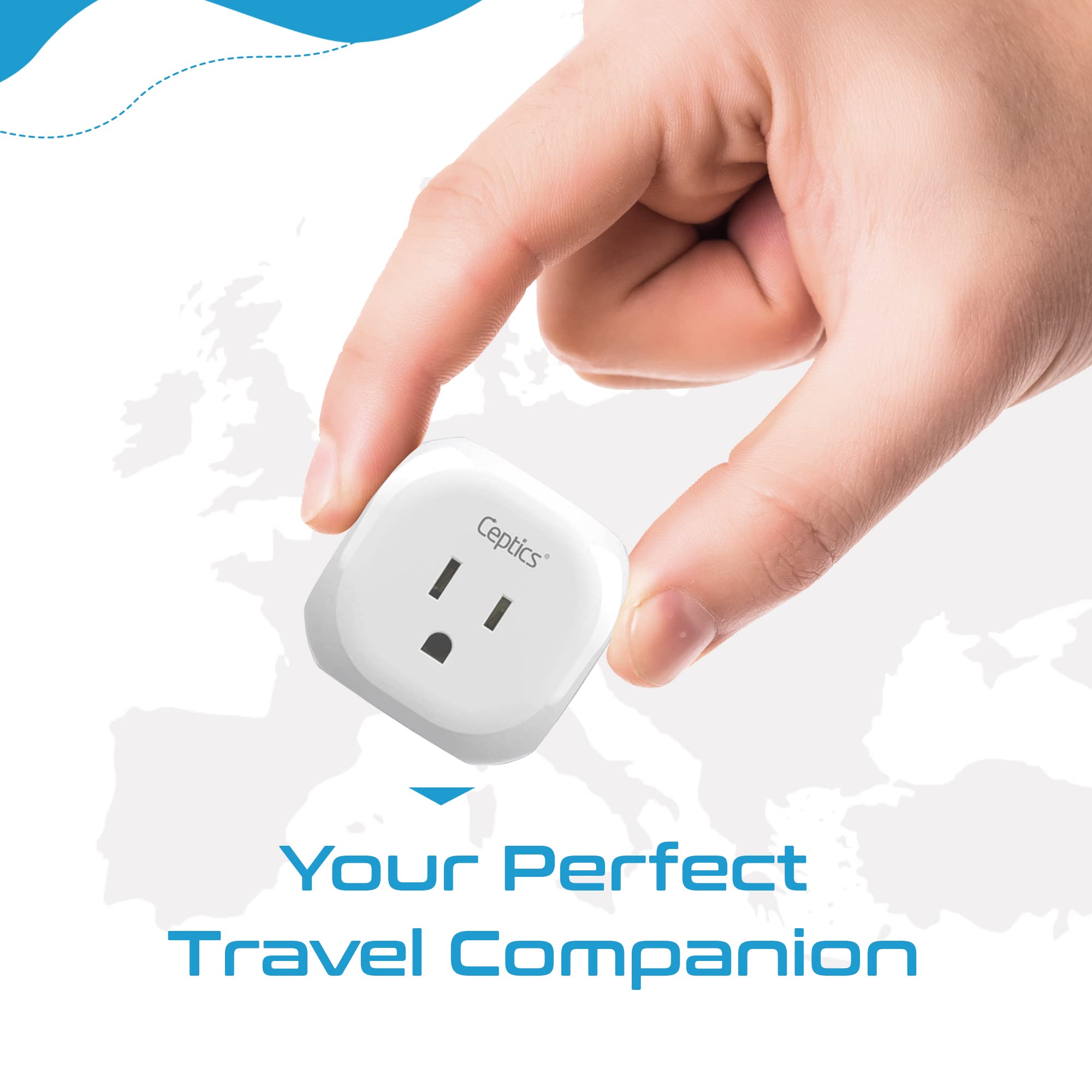 Ceptics South Africa Travel Adapter - 5 Input with QC 3.1A Dual USB and USB-C - Ultra Compact - Light Weight - USA to Any Type M Countries Such as Namibia, Botswana and More (PTU-10L), White