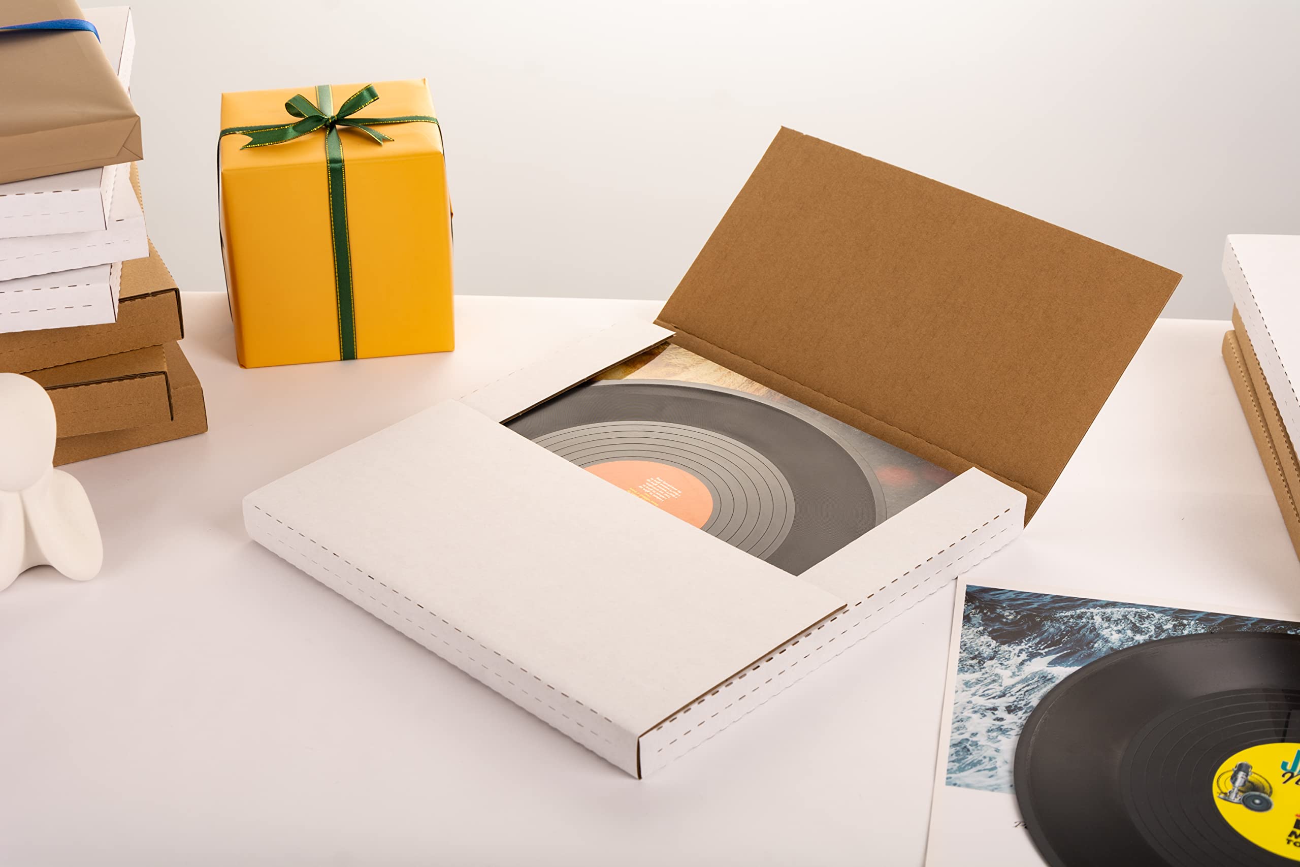 YUSHYIJIE LP Mailers 12.8"L x 12.8"W x 1"H Vinyl Record Mailing Box, White Album Shipping Boxes with Fragile Stickers, Corrugated Cardboard Box, 15 Pack
