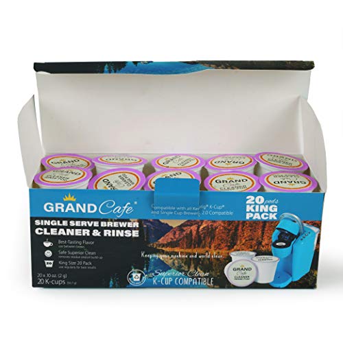Grand Cafe - 20 Pack K-Cup Cleaner and Rinse for Keurig Single Serve Brewer Machines - 2.0 Compatible