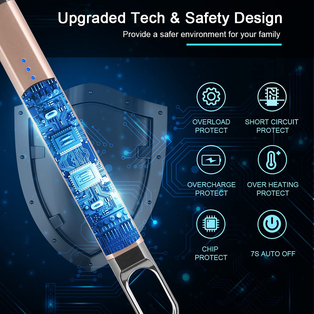 SUPRUS Candle Lighter Electric Arc Lighter Windproof Flameless USB Rechargeable Lighter with LED Light for Candle Camping BBQ Cooking (Champagne Gold)