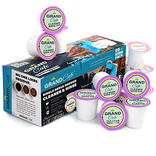 Grand Cafe - 20 Pack K-Cup Cleaner and Rinse for Keurig Single Serve Brewer Machines - 2.0 Compatible