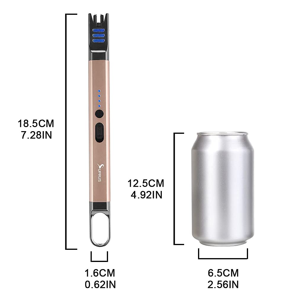 SUPRUS Candle Lighter Electric Arc Lighter Windproof Flameless USB Rechargeable Lighter with LED Light for Candle Camping BBQ Cooking (Champagne Gold)