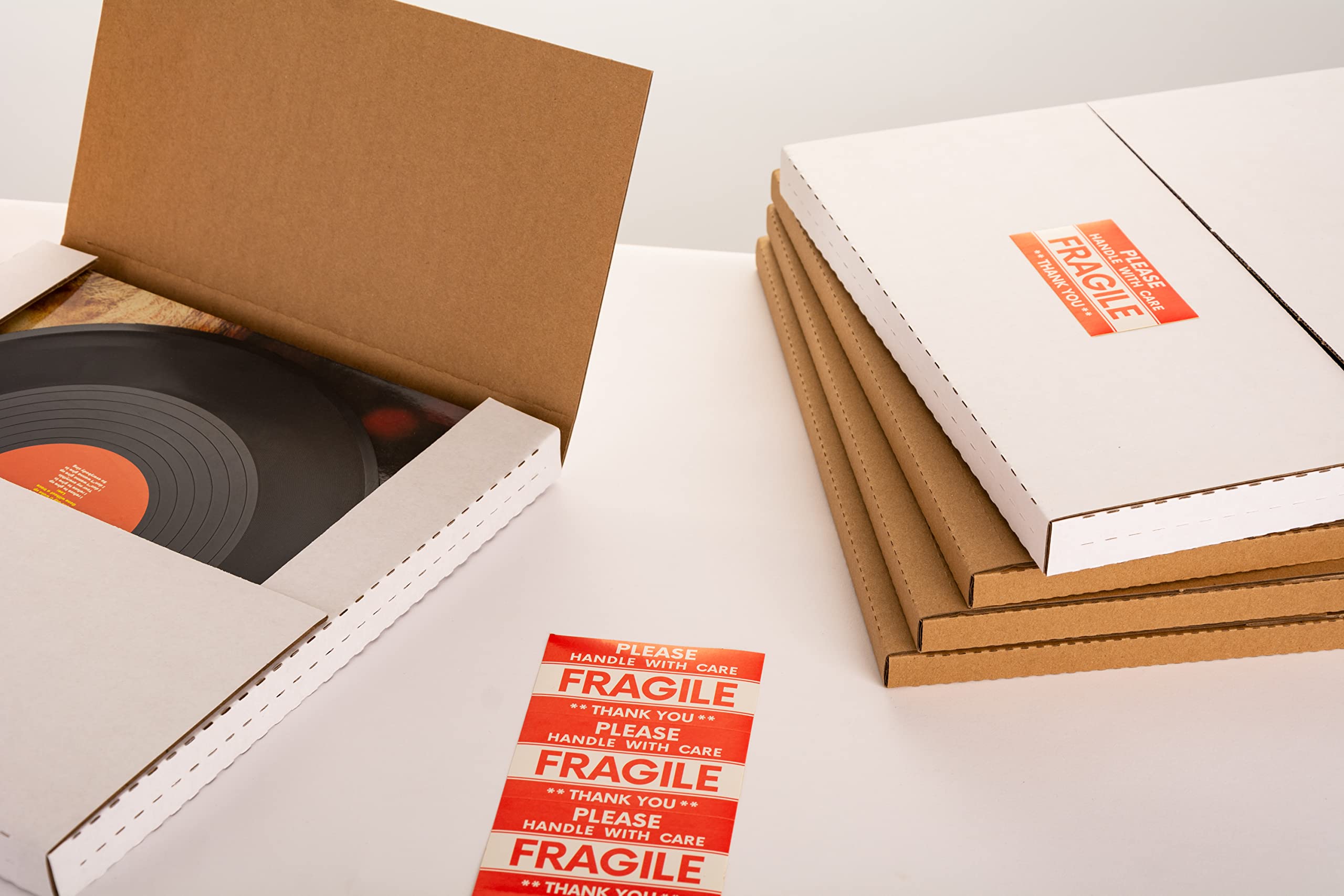 YUSHYIJIE LP Mailers 12.8"L x 12.8"W x 1"H Vinyl Record Mailing Box, White Album Shipping Boxes with Fragile Stickers, Corrugated Cardboard Box, 15 Pack