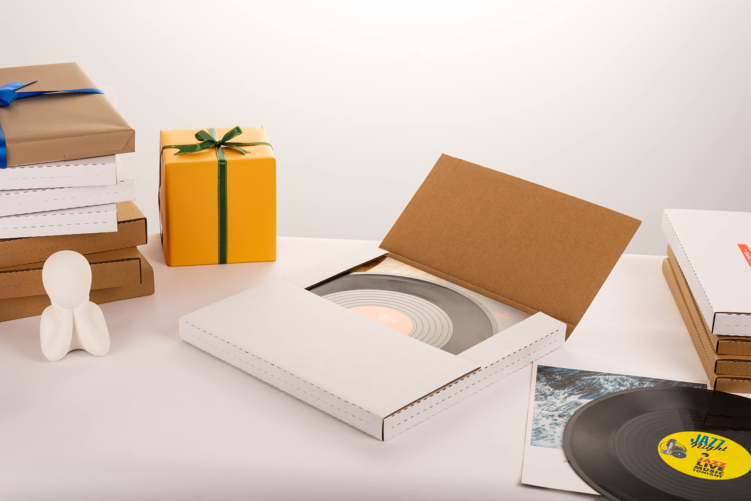 YUSHYIJIE LP Mailers 12.8"L x 12.8"W x 1"H Vinyl Record Mailing Box, White Album Shipping Boxes with Fragile Stickers, Corrugated Cardboard Box, 15 Pack