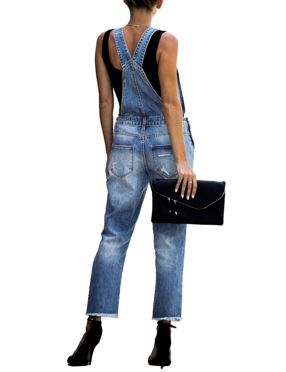 luvamia Women's Casual Distressed Adjustable Denim Bib Overalls Jeans Pants Jumpsuits Blue Size X-Large