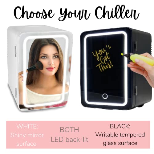 BERLIN GEAR Hot or Cold Mini Fridge for Office β 6 Liter Portable Mini Fridge for Makeup, Skincare, Snacks, & More β Mini Mini Fridge for Bedroom or Vanity with Lighted Glass Surface, White