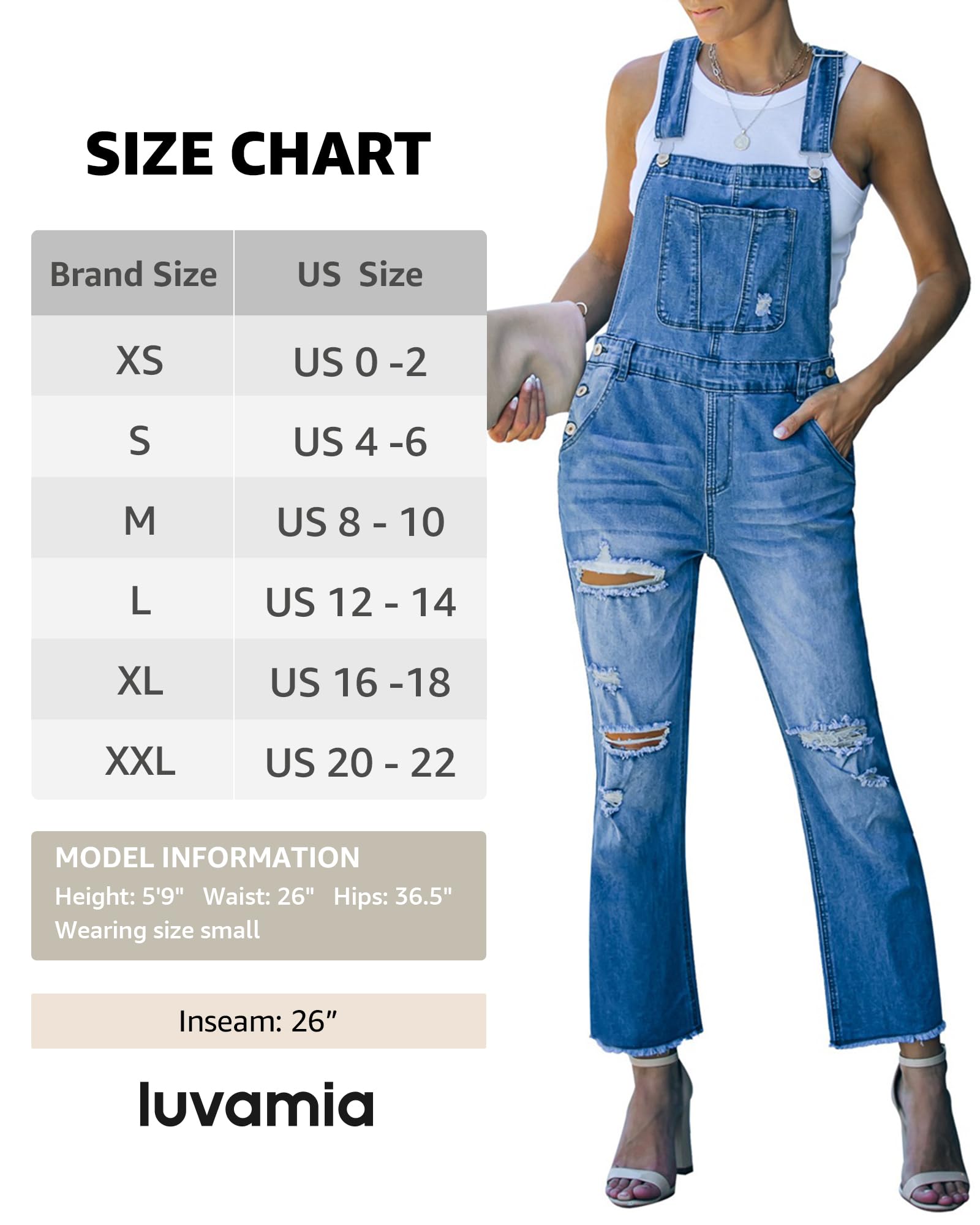 luvamia Women's Casual Distressed Adjustable Denim Bib Overalls Jeans Pants Jumpsuits Blue Size X-Large