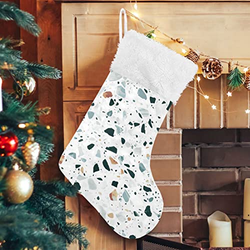Kigai Christmas Stockings Classic Terrazzo Large Candy Stockings Stuffers Kids Cute Xmas Sock Decorations 1PC for Home Holiday Party 12" x18"