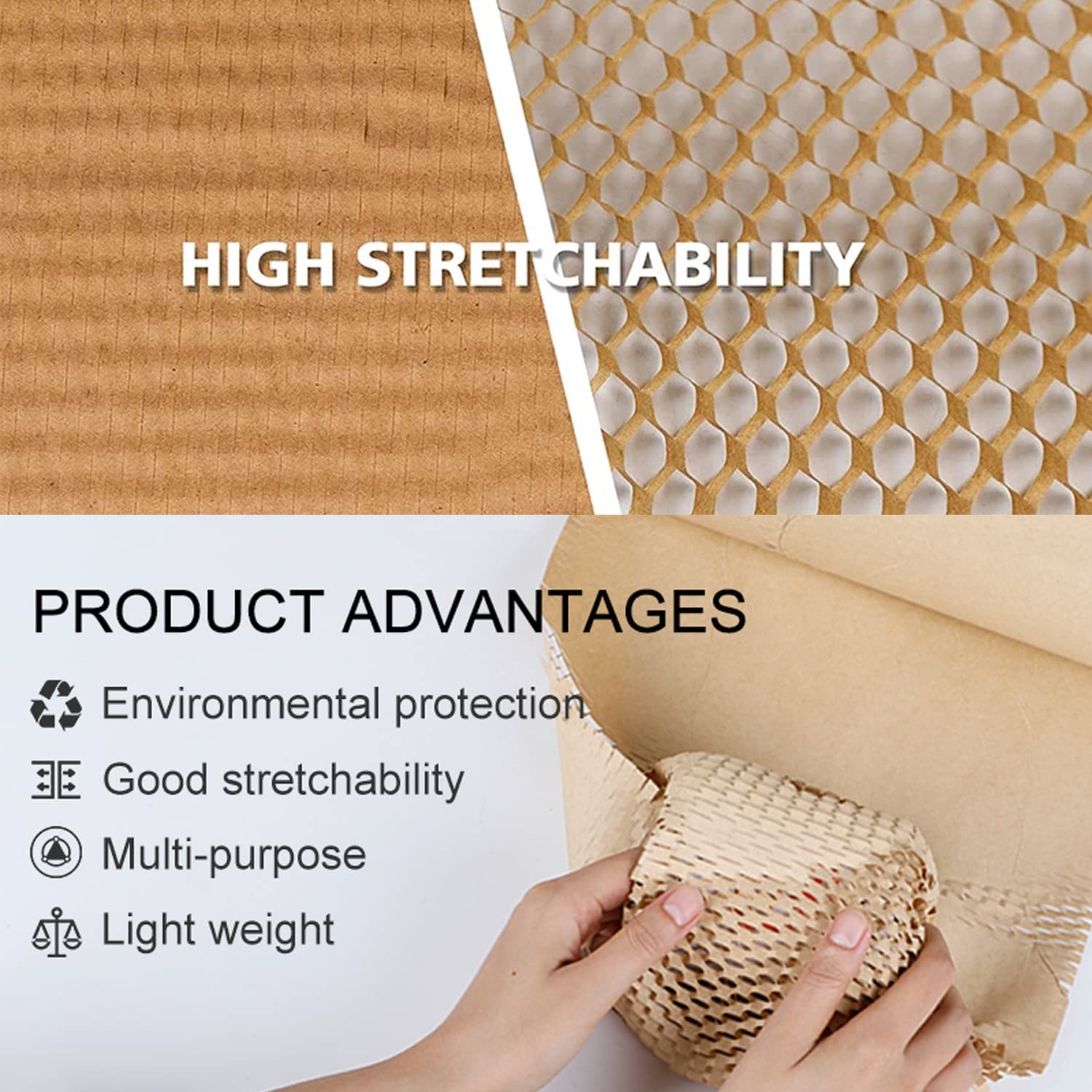 Besitek Honeycomb Packing Paper Wrap 15" x200' Sustainable Alternative to Bubble Cushioning Wrap for Moving/shipping/packing Roll with 20 Fragile Sticker Biodegradable & Fully Recylable