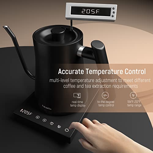 Gooseneck Electric Kettle Fabuletta Electric Kettle Temperature Control 100% Stainless Steel Inner Lid & Bottom Pour Over Coffee Kettle & Tea Kettle 1200W Quick Heating 1L Tea Pot for Family