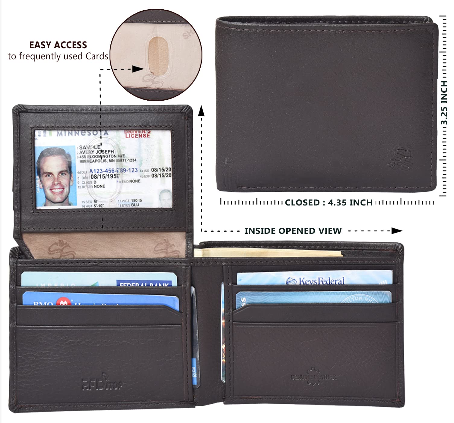 Mens Leather Wallet Rfid Blocking Slim Bifold Front Pocket Flip ID Window With 12 Slots | Real Chrome Free Leather | Multiple Card Holder | Compact Premium Best Handmade Gift (Chocolate Brown)