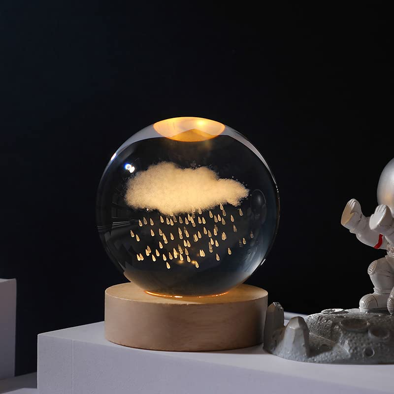 JANARARY 3D Galaxy Crystal Ball Night Light for Kids with Colorful LED Light Base, Color Changing Light with Remote as a Birthday Gift for Teens Boys and Girls, Rainy Cloud Model