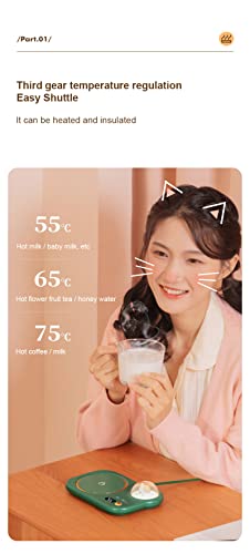 UUPOI Smart Coffee Mug Warmer, Coffee Cup Heater with Cute Cat Night Light, Auto Shut Off, 3 Temperature Setting LED Display, Electric Beverage Warmer Plate for Coffee Tea Milk Cocoa and etc., Green