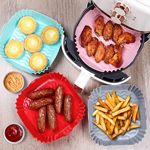 MaMix Silicone Air Fryer Liners 2 pack,8 inch Reusable Air Fryer Pot for 4 to 7 QT Air Fryer Inserts for Oven Microwave Accessories (Red+Grey)
