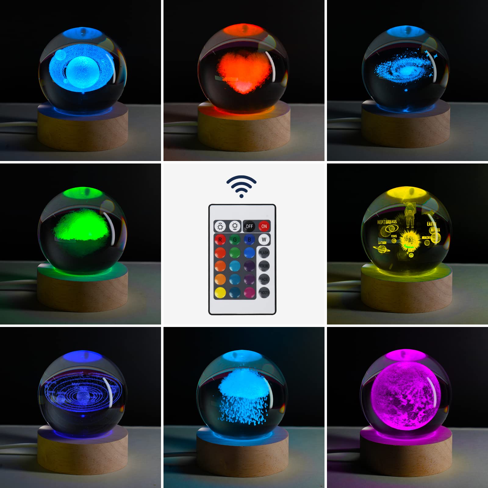 JANARARY 3D Galaxy Crystal Ball Night Light for Kids with Colorful LED Light Base, Color Changing Light with Remote as a Birthday Gift for Teens Boys and Girls, Rainy Cloud Model