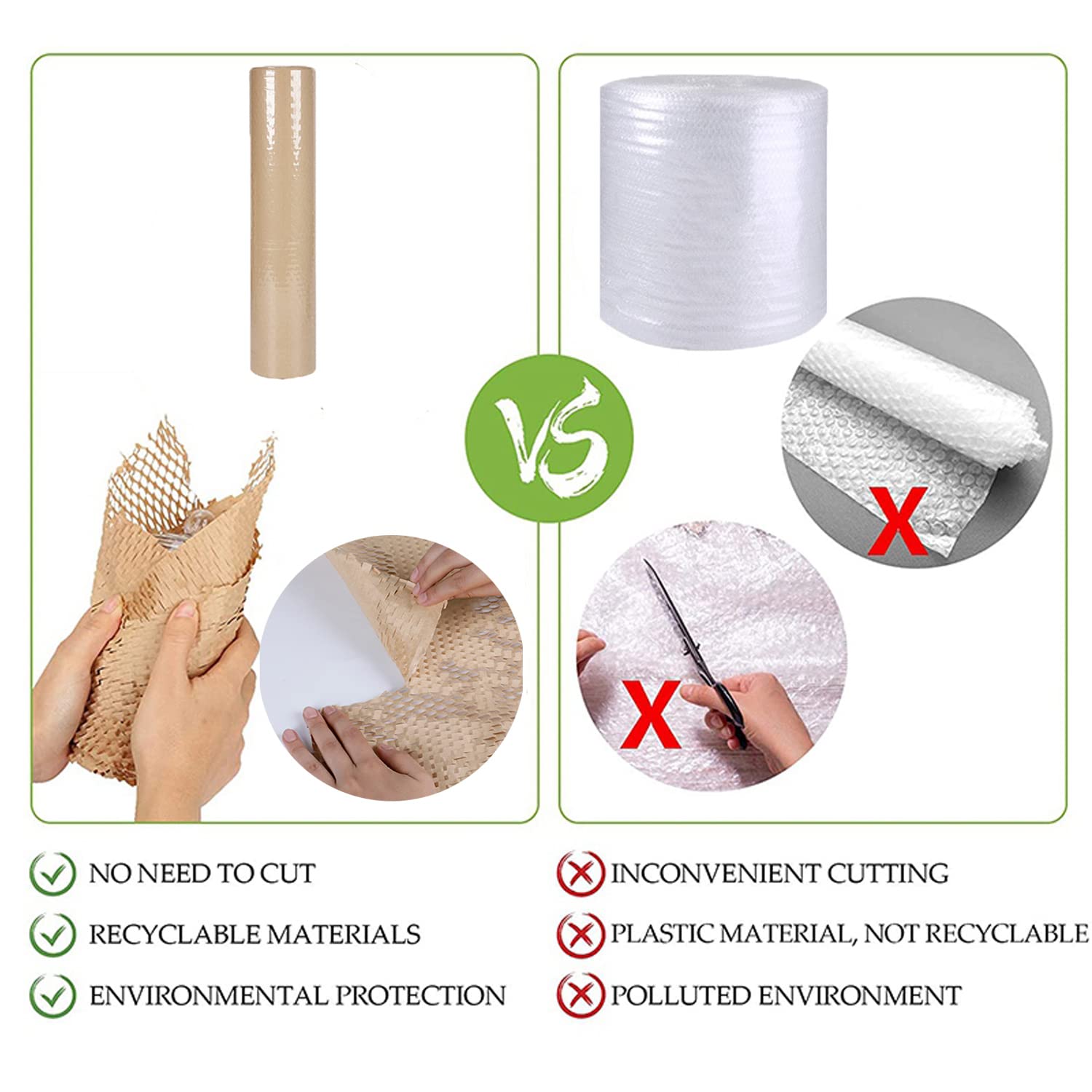 Besitek Honeycomb Packing Paper Wrap 15" x200' Sustainable Alternative to Bubble Cushioning Wrap for Moving/shipping/packing Roll with 20 Fragile Sticker Biodegradable & Fully Recylable