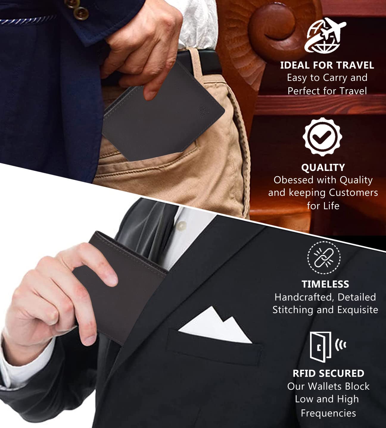 Mens Leather Wallet Rfid Blocking Slim Bifold Front Pocket Flip ID Window With 12 Slots | Real Chrome Free Leather | Multiple Card Holder | Compact Premium Best Handmade Gift (Chocolate Brown)