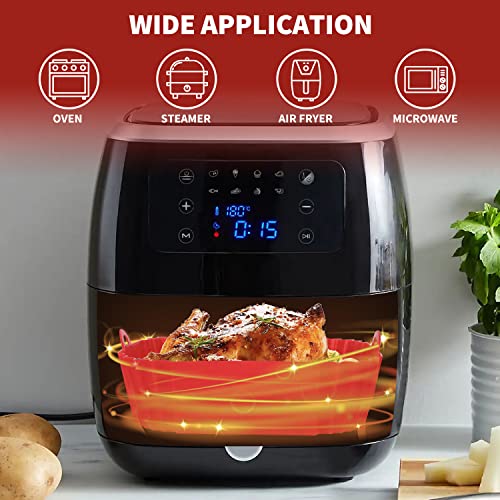 MaMix Silicone Air Fryer Liners 2 pack,8 inch Reusable Air Fryer Pot for 4 to 7 QT Air Fryer Inserts for Oven Microwave Accessories (Red+Grey)