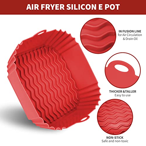 MaMix Silicone Air Fryer Liners 2 pack,8 inch Reusable Air Fryer Pot for 4 to 7 QT Air Fryer Inserts for Oven Microwave Accessories (Red+Grey)
