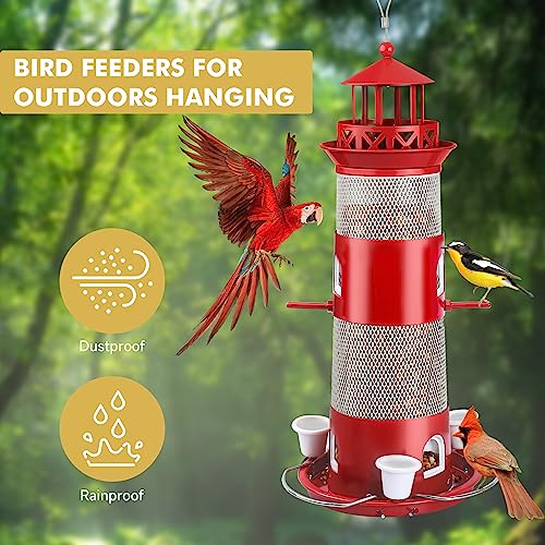 Decflow Bird Feeders for Outdoors Hanging, Wild Bird Feeder for Outside Bird, 4 lbs Large Capacity Durable Metal Bird Seed Feeder for Small Birds