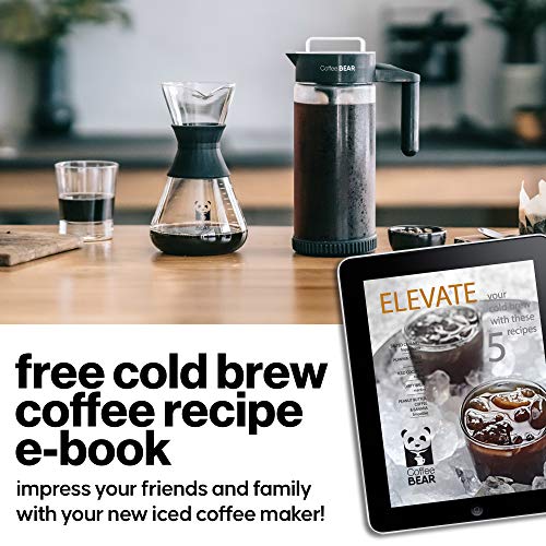 COFFEE BEAR – Cold Brew Coffee Maker and Ice Tea Brewer, Borosilicate Glass Pitcher with Mesh Filter, 1.3L (44oz)