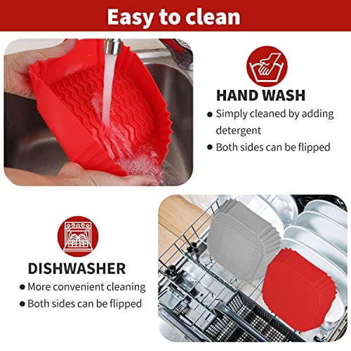 MaMix Silicone Air Fryer Liners 2 pack,8 inch Reusable Air Fryer Pot for 4 to 7 QT Air Fryer Inserts for Oven Microwave Accessories (Red+Grey)