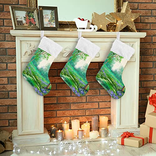 Kigai Christmas Stockings Silent Forest Large Candy Stockings Stuffers Kids Cute Xmas Sock Decorations 1PC for Home Holiday Party 12" x18"