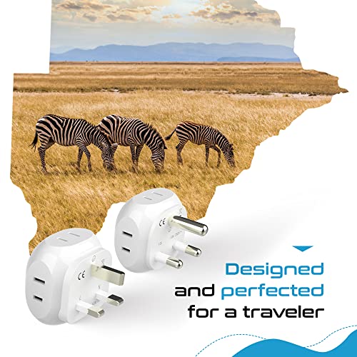 Ceptics South Africa Travel Plug Adapter Set - 4 Input - Ultra Compact - Light Weight - Type M and Type G - USA to Any Type M Countries Such as Botswana, Namibia - 4 Pack (PT-7-10L-4PK),White