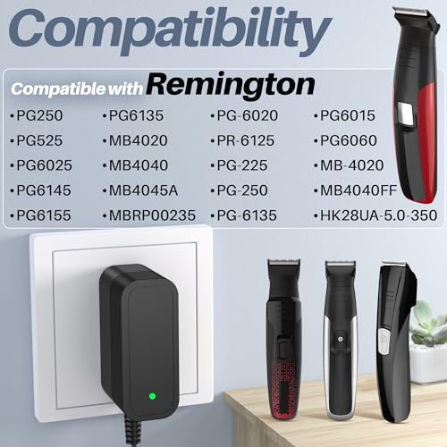 5 V Power Supply for Remington Shaver Charger Cord for Remington Beard Trimmer PG6025 PG250 PG525 PG6145 PG6155 PG6135 PG6015 PG6060 MB4040 MB4045 Shaver for Men Charger for Remington Replacement
