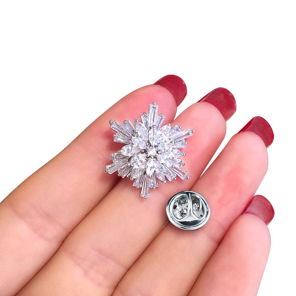 OKA Clear Austrian Crystal Winter Snowflake Brooch Pin, Elegant White Crystal Brooch Pins for Women