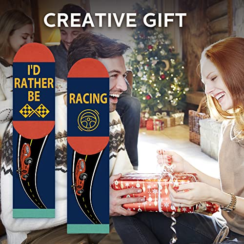 Funny Racing Socks for Men Teen Boys - I’d Rather Be Racing Socks Fun Novelty Cool Crazy Funky Crew Race Socks - Valentines Day Racing Gifts for Speed Racer Lovers Christmas Stocking Stuffers